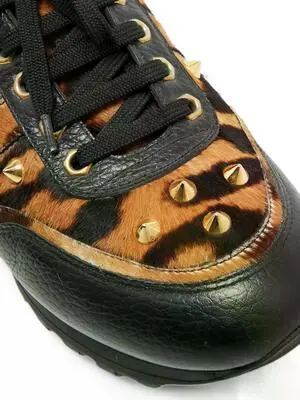 Balenciaga Leopard Print Studded Lace-up Sneakers