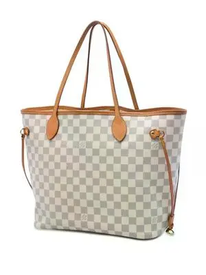 LOUIS VUITTON Damier Azur Neverfull Mm Tote Bag - White
