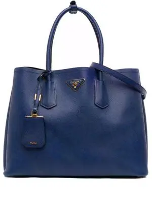 Prada 2013-2026 Large Saffiano Cuir Double Satchel - Blue