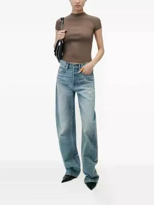 Alexander Wang Ribbed Knit Jacquard Logo Top - Brown