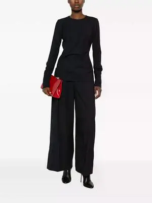 THELATEST Long-sleeve Rear-slit Blouse - Blue