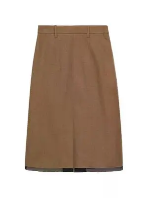 Prada Wool Midi Skirt With Raw-cut Chiffon Hem