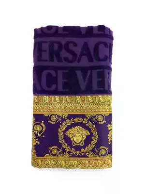 Versace I ♡ Baroque-print Logo-jacquard Towels - Purple