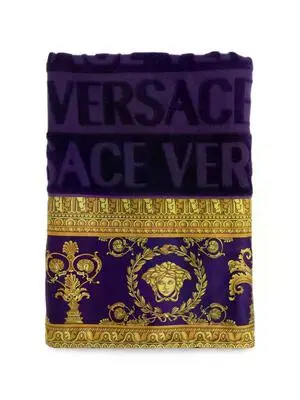 Versace I ♡ Baroque-print Logo-jacquard Towels - Purple