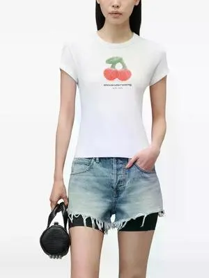 Alexander Wang Fitted Ringer T-shirt W/ Cherry Graphic