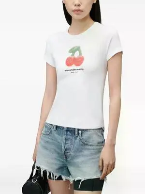 Alexander Wang Fitted Ringer T-shirt W/ Cherry Graphic