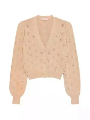 TWINSET TWINSET Pointelle Knit Heart Motif Cardigan Neutrals