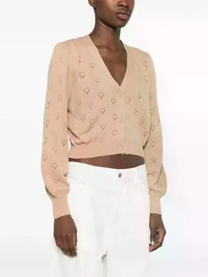 TWINSET Pointelle Knit Heart Motif Cardigan - Neutrals