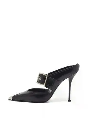 Alexander McQueen Punk Buckled Mules With Metal Toe Cap - Black