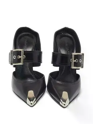 Alexander McQueen Punk Buckled Mules With Metal Toe Cap - Black