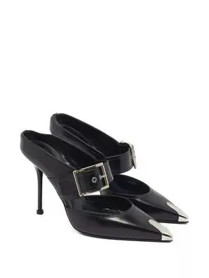 Alexander McQueen Punk Buckled Mules With Metal Toe Cap - Black