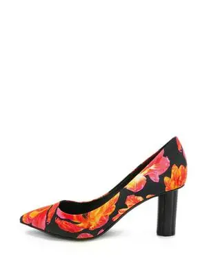 FERRAGAMO Badia Floral-print Pointed-toe High-block Heel Pumps - Black