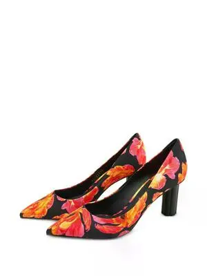 FERRAGAMO Badia Floral-print Pointed-toe High-block Heel Pumps