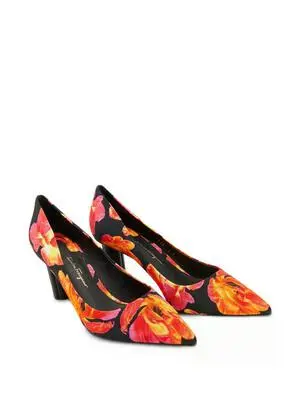 FERRAGAMO Badia Floral-print Pointed-toe High-block Heel Pumps