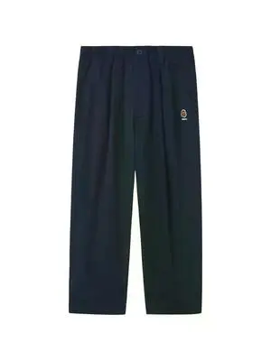 FINGERCROXX Pleated Logo-patch Trousers - Blue