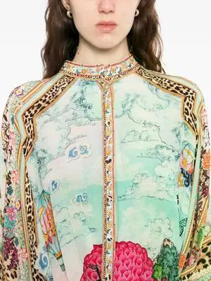 Camilla Button Scarf Blouse - Blue