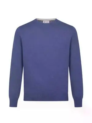 Brunello Cucinelli Crew Neck Fine Knit Long Sleeve Sweater - Blue