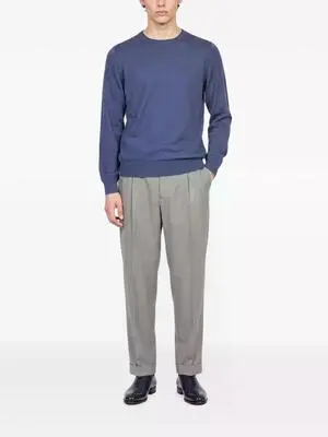 Brunello Cucinelli Crew Neck Fine Knit Long Sleeve Sweater - Blue
