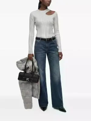 Karl Lagerfeld Ribbed Knit Sweater With Cut-out Detail - Silver