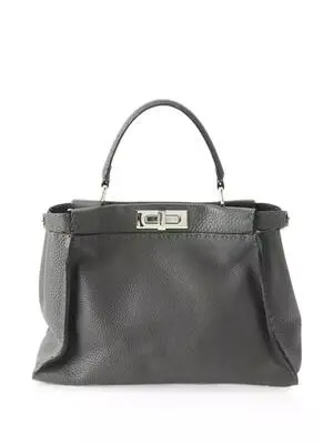 Fendi 2000-2010 Medium Leather Selleria Peekaboo Iconic Satchel - Grey