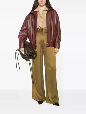 Zimmermann Tuck Belted Satin-finish Palazzo Pants