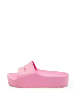 Balenciaga Rubber Embossed Logo Chunky Platform Pool Slides - Pink