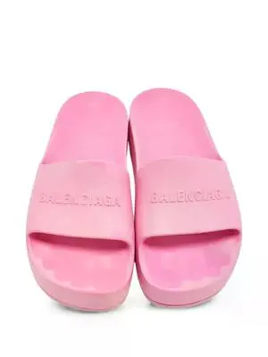 Balenciaga Rubber Embossed Logo Chunky Platform Pool Slides - Pink