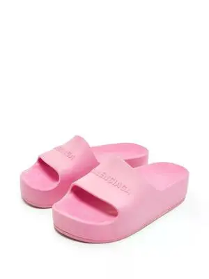 Balenciaga Rubber Embossed Logo Chunky Platform Pool Slides - Pink