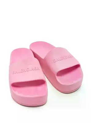 Balenciaga Rubber Embossed Logo Chunky Platform Pool Slides - Pink