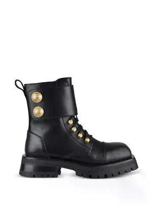 Balmain Leather Combat Boots With Gold-tone Embossed Details