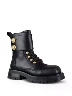 Balmain Leather Combat Boots With Gold-tone Embossed Details