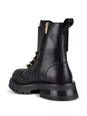 Balmain Leather Combat Boots With Gold-tone Embossed Details
