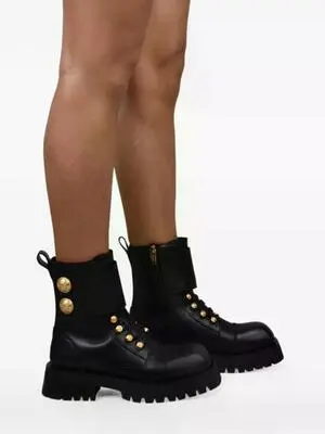 Balmain Leather Combat Boots With Gold-tone Embossed Details