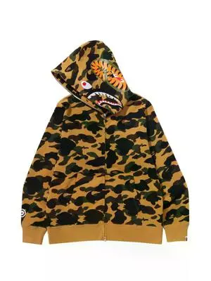 A BATHING APE Camouflage-print Shark-motif Full-zip Hoodie - Neutrals