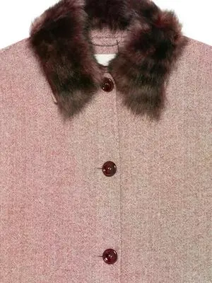 MANZONI 24 Herringbone Pattern Coat With Fur Collar