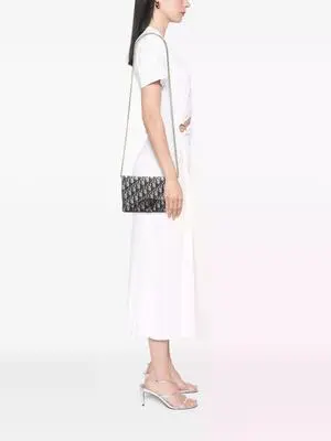 Dior Oblique Canvas Saddle Pouch Wallet On Chain Crossbody Bag - Blue
