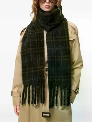 Burberry Narrow Check Alpaca Wool Blend Scarf - Green