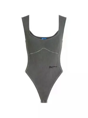 Karl Lagerfeld Ribbed Knit Bodysuit - Grey