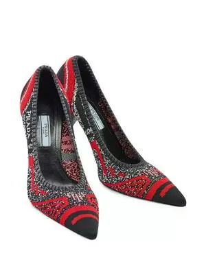 Prada Red/ Intarsia Knit Pointed Toe Stiletto Pumps