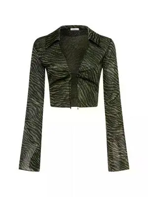 Oseree Animalier Slim-fit Cropped Shirt - Green