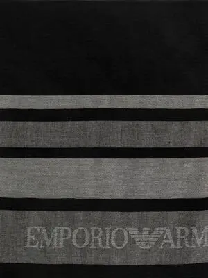 Emporio Armani Striped Modal & Viscose Stole With Fringe - Black