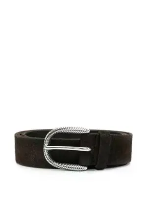 Orciani Engraved Buckle Suede Belt - Brown