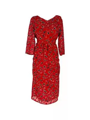 Ba&sh Floral Print V-neck 3/4 Sleeve Midi Dress