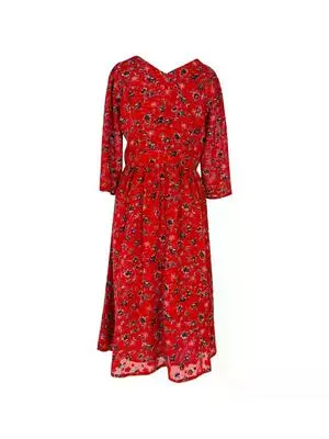 Ba&sh Floral Print V-neck 3/4 Sleeve Midi Dress