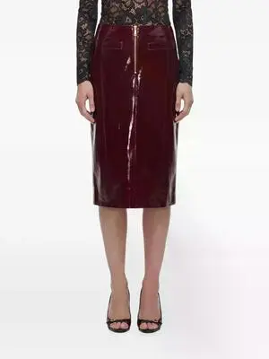 SELF-PORTRAIT Faux Leather Midi Skirt - Red
