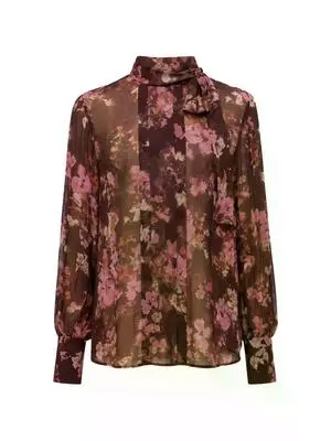 NISSA Floral Print Pussy-bow Blouse - Brown