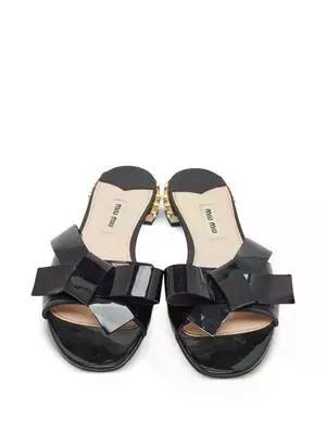 Miu Miu Patent Bow Detail Embellished Sandals