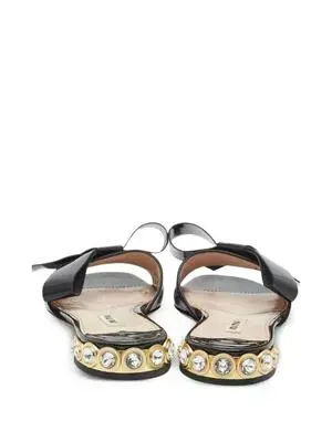 Miu Miu Patent Bow Detail Embellished Sandals