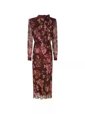 NISSA Floral Printed Viscose Midi Dress With Neck Scarf