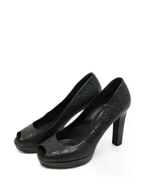 Gucci Embossed Leather Peep-toe Pumps